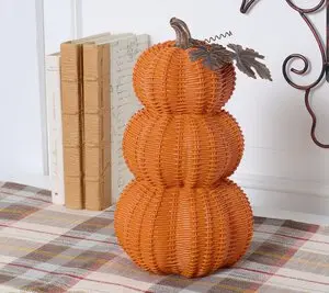 VALERIE PARR HILL 12' Basketweave Stacked Pumpkins W/ Metal Leaves - One-color