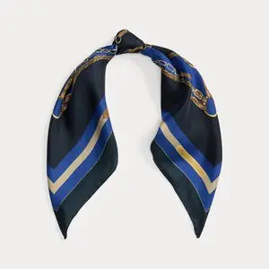 Ralph Lauren Equestrian-motif Silk Square Scarf - Navy