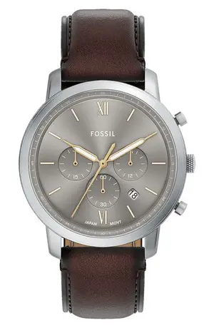 Fossil Neutra Chronograph Leather Strap Watch - Brown/grey