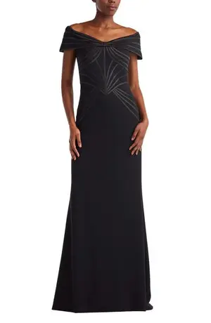 Tadashi Shoji Off-the-shoulder Corset Bodice Gown