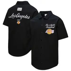 Mitchell & Ness Los Angeles Lakers Hardwood Classics Camp Shirt - Black