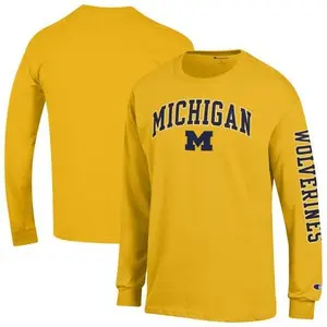 Champion Michigan Wolverines Arch Over Logo 2-hit Long Sleeve T-shirt - Maize