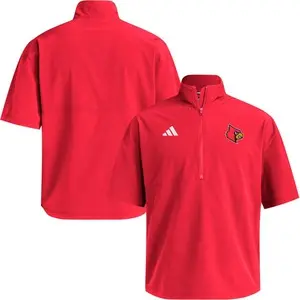 Adidas Louisville Cardinals Woven Quarter-zip Short Sleeve Pullover - Red