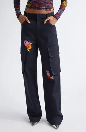 AREA Flower Embellished Straight-leg Cargo Pants