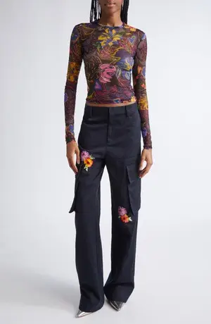 AREA Flower Embellished Straight-leg Cargo Pants