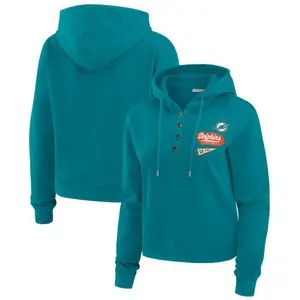 WEAR BY ERIN ANDREWS Miami Dolphins Waffle-knit Pullover Hoodie - Aqua
