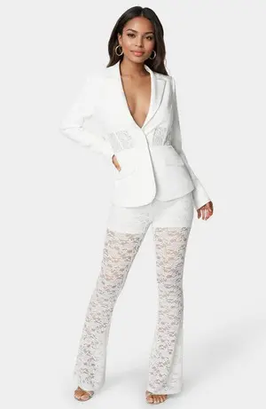 Bebe Tailored Lace Combo Blazer