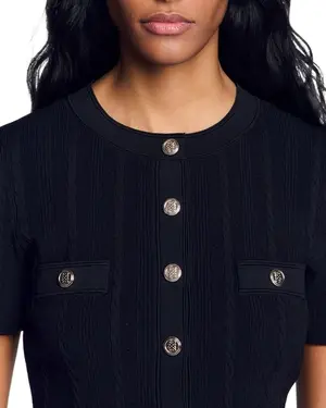 Sandro Cropped Pointelle Knit Cardigan