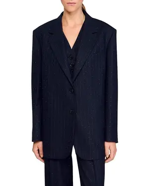 Sandro Striped Rhinestone Suit Jacket - Navy Blue