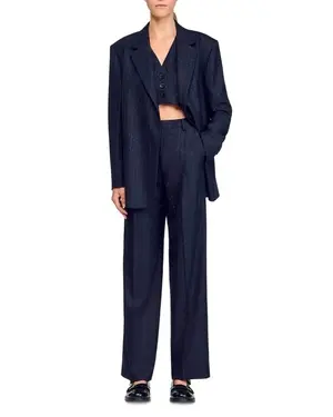 Sandro Striped Rhinestone Suit Jacket - Navy Blue
