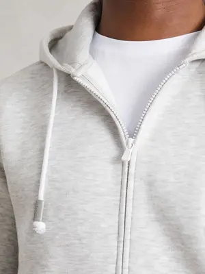 REISS Cotton-blend Zip-through Hoodie - Grey