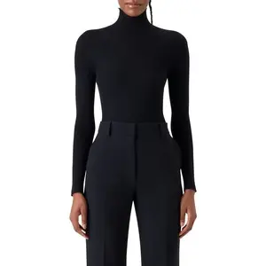 Akris Cashmere & Silk Rib Funnel Neck Sweater - Black
