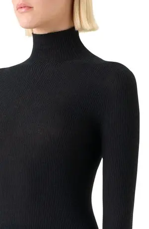Akris Cashmere & Silk Rib Funnel Neck Sweater - Black
