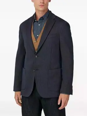 Boggi Milano Herringbone Cotton-blend Blazer - Navy Blue