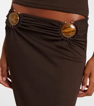 Christopher Esber Gathered Maxi Skirt With Natural Stone Embellishments - Brown