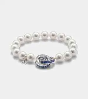 Mikimoto 18kt White Gold Bracelet With Sapphires And Pearls - Silver