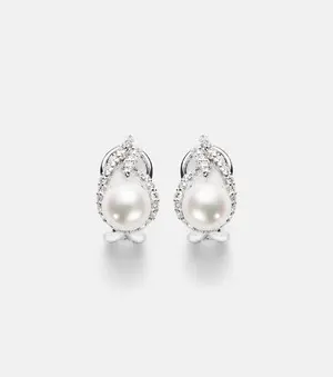 Mikimoto 18kt White Gold Earrings With Pearls And Diamonds - Silver