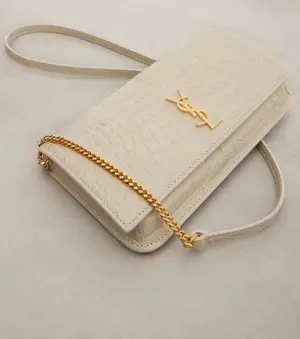 Saint Laurent Cassandre Mini Leather Phone Pouch - White