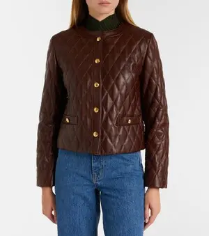 NILI LOTAN Amy Cropped Quilted Leather Jacket - Brown