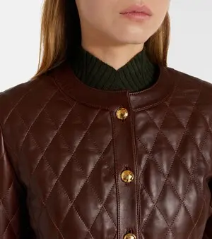 NILI LOTAN Amy Cropped Quilted Leather Jacket - Brown
