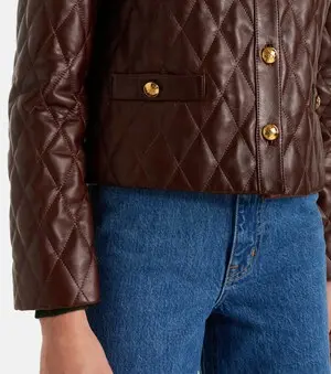 NILI LOTAN Amy Cropped Quilted Leather Jacket - Brown