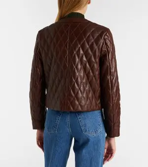 NILI LOTAN Amy Cropped Quilted Leather Jacket - Brown