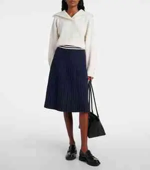 Thom Browne Plissé Wool-blend Midi Skirt