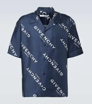 Givenchy Shadow Silk Bowling Shirt - Blue