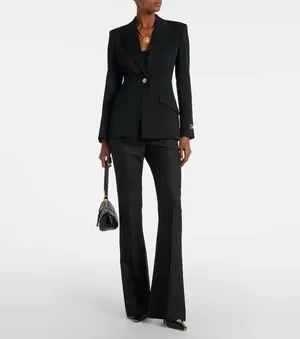 Versace Embellished Pinstripe Wool Flared Pants