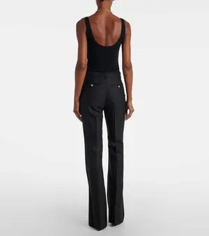 Versace Embellished Pinstripe Wool Flared Pants