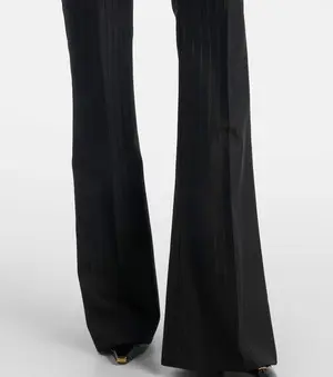 Versace Embellished Pinstripe Wool Flared Pants