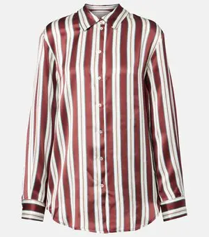 Asceno Striped Silk Satin Pajama Shirt - Multicoloured