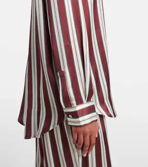 Asceno Striped Silk Satin Pajama Shirt - Multicoloured