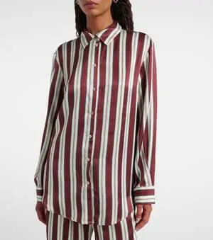 Asceno Striped Silk Satin Pajama Shirt - Multicoloured