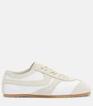 Dries Van Noten Suede-trimmed Leather Lace-up Sneakers - White