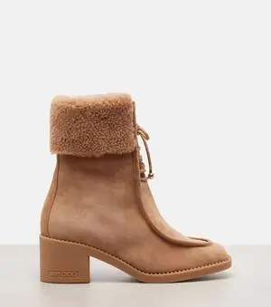 JIMMY CHOO Hali Shearling-trimmed Suede Ankle Boots - Beige