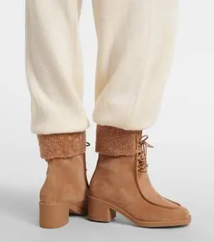 JIMMY CHOO Hali Shearling-trimmed Suede Ankle Boots - Beige