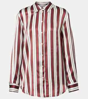 Asceno Striped Silk Pajama Shirt - Multicoloured