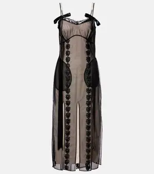 Simone Rocha Lace-trimmed Sheer Midi Dress - Black