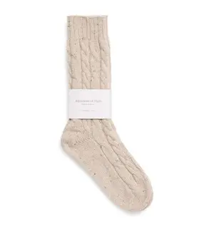 Johnstons Of Elgin Cashmere-blend Cable-knit Socks - Beige