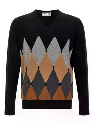 BALLANTYNE Argyle Jacquard Cashmere Sweater Black