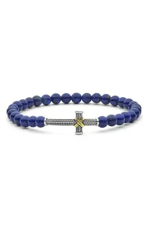 Lagos Anthem Cross Lapis Beaded Stretch Bracelet - Silver