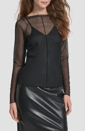 Dkny Exposed Seam Mesh Top