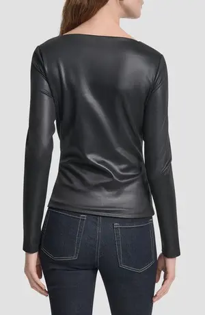 Dkny Faux Leather Knit Top
