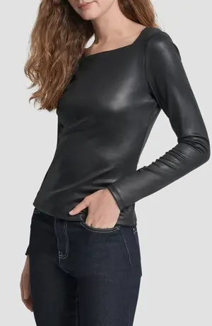 Dkny Faux Leather Knit Top