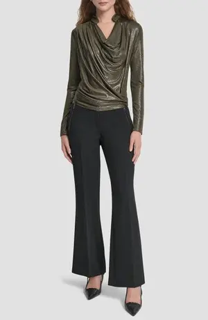 Dkny Foil Drape Top - Dark Olive