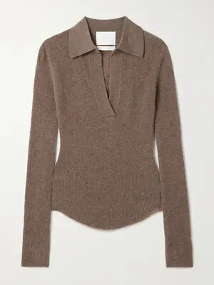 Citizens Of Humanity Simone Ribbed Wool And Cashmere-blend Polo Sweater - Brown