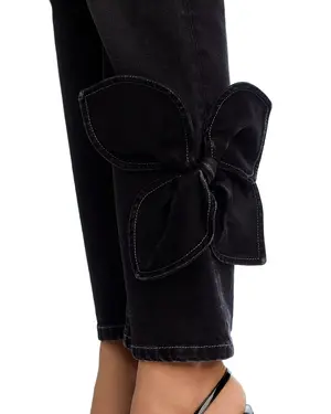 AREA Bow Detail Straight Leg Jeans