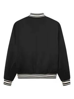 LES DEUX Embroidered Satin Bomber Jacket - Black
