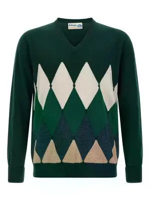 BALLANTYNE Argyle V-Neck Cashmere Sweater Green